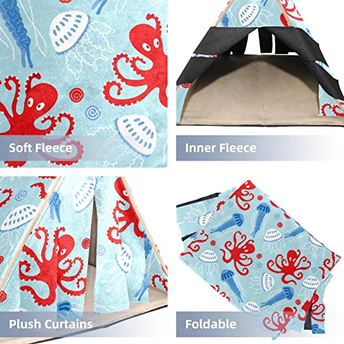 Y-DSIWX Guinea Pig Hideout Cozy Hamster House Cave for Bunny Chinchilla Hedgehog Small Animal Marine Red Octopus Blue Jellyfish Seashell