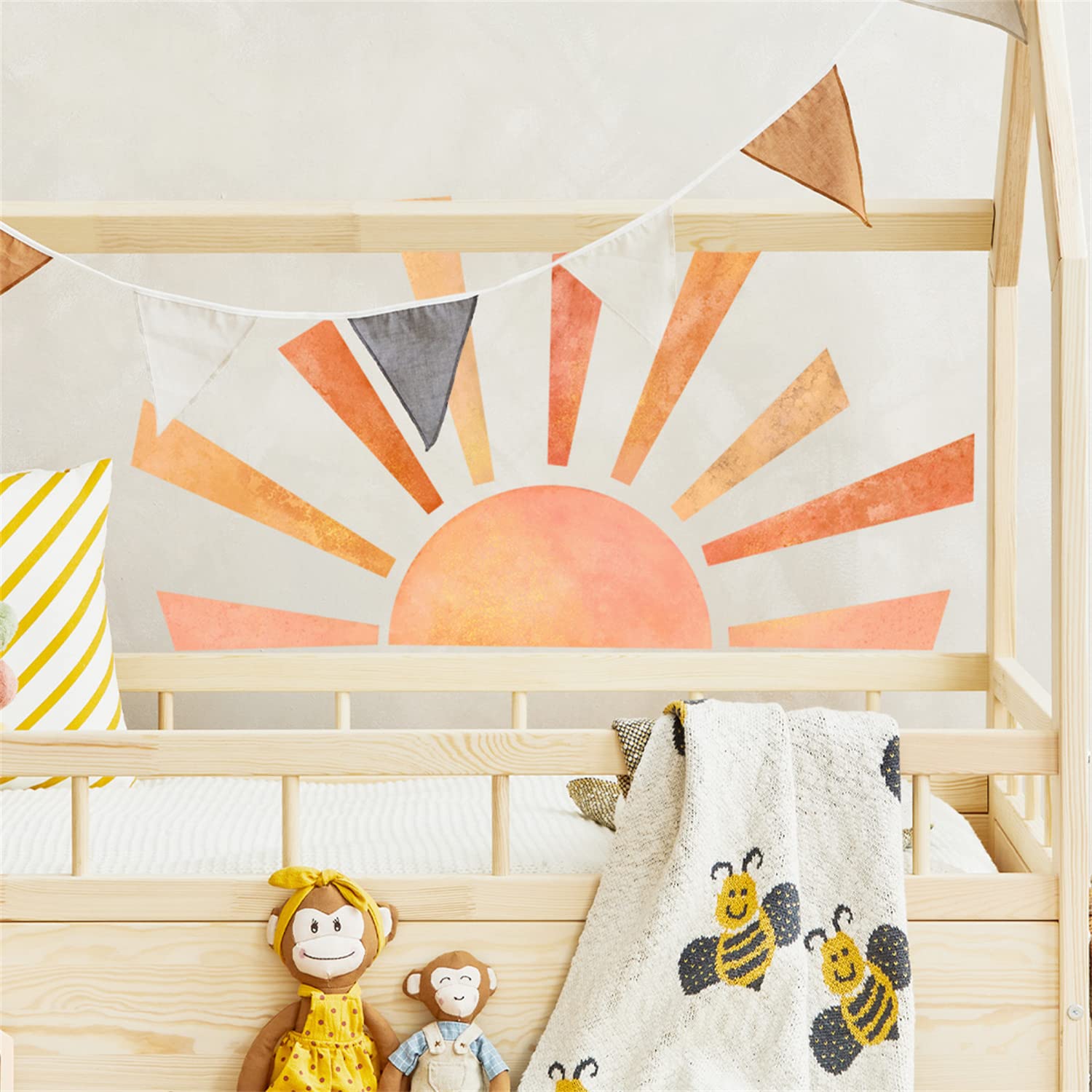 Watercolor Boho Wall Decal, Boho Peel and Stick Sunshine Vinyl Wall Decals for Kids Room Nursery Playroom (Boho1)