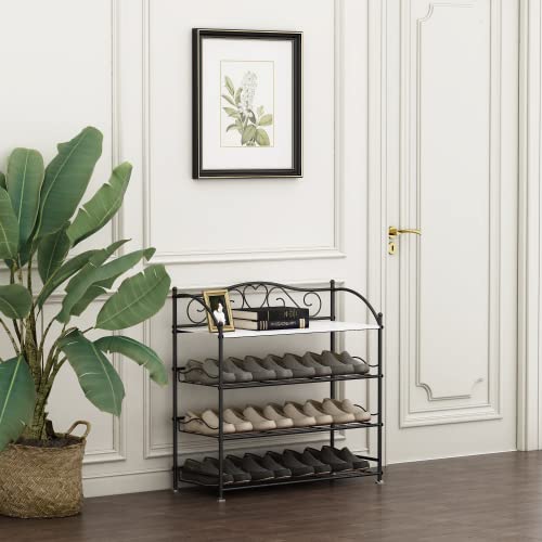 YADOOLIFE 4-Tier Black Shoe Rack, Metal Shoe Rack for Entryway, Closet, Free Standing Shoe Storage Racks, Sturdy Shoes Stand with Dust-proof Liners (Black)