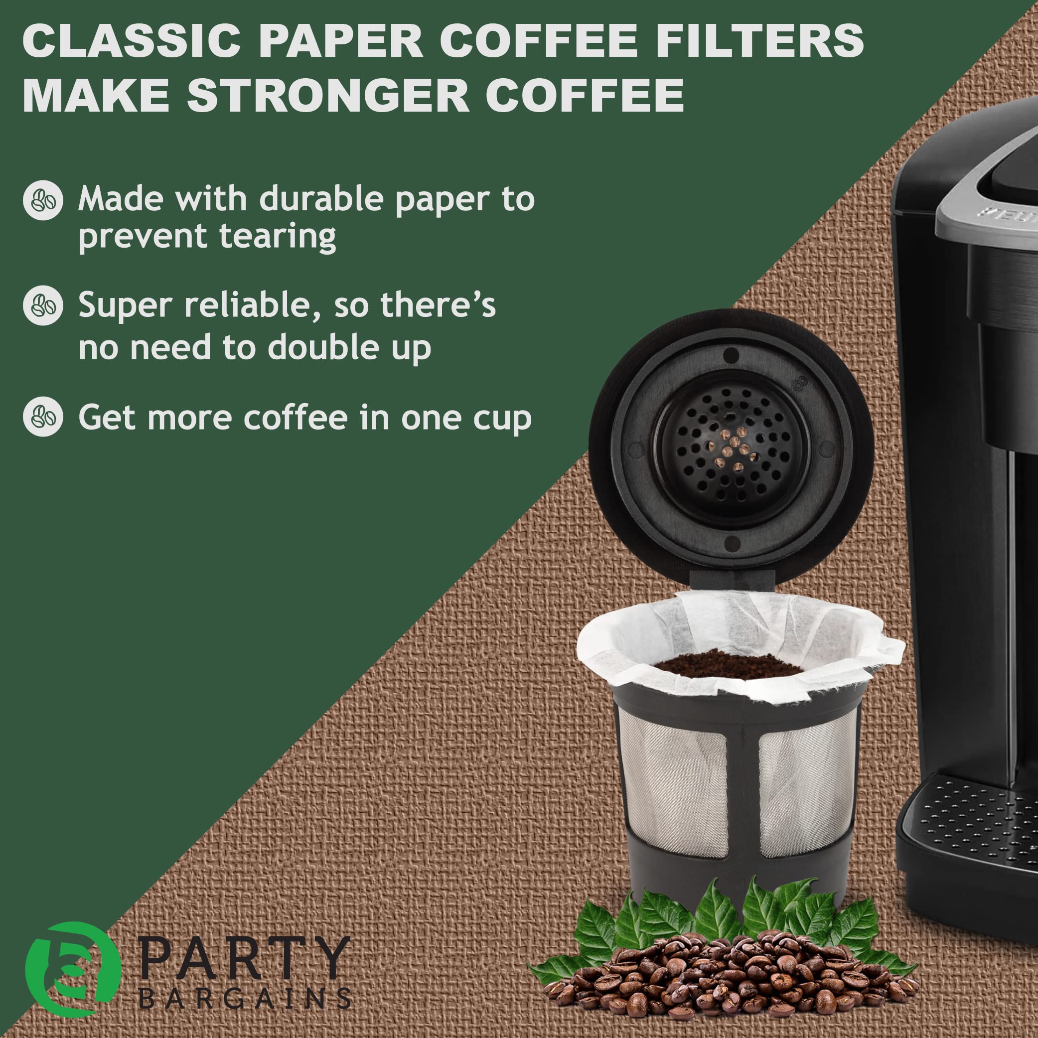 PARTY BARGAINS 300 Paper Coffee Filters - White Classic Design Single-Use Coffee Filter Compatible with Keurig 1.0 & 2.0, Perfect Size and Quantity