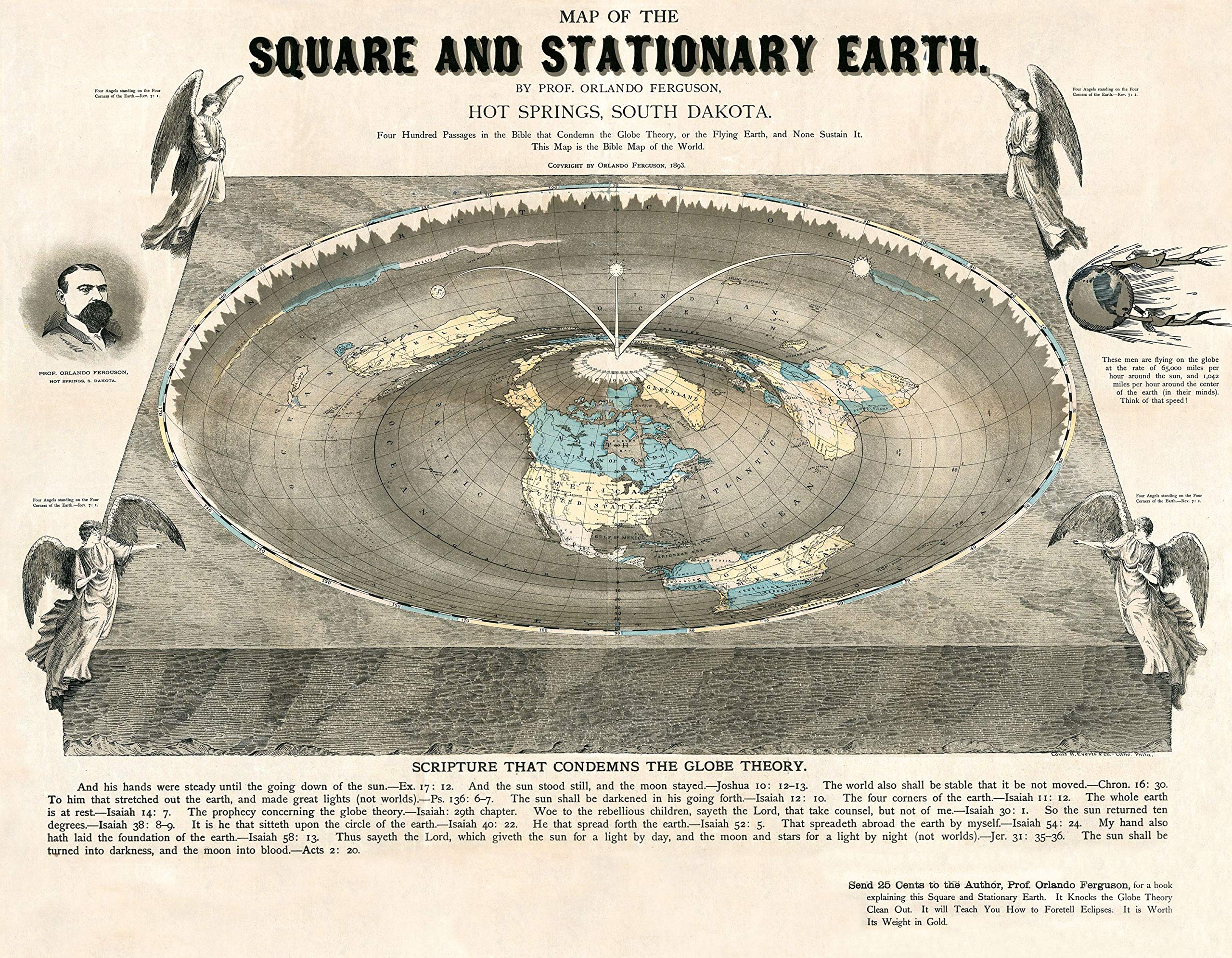 Map of The Square and Stationary Flat Earth - Bible Map of the World, Flat World Map Antique Poster, Vintage Gift for Map Collectors and Outdoor Travelers, Choose Unframed Poster or Canvas