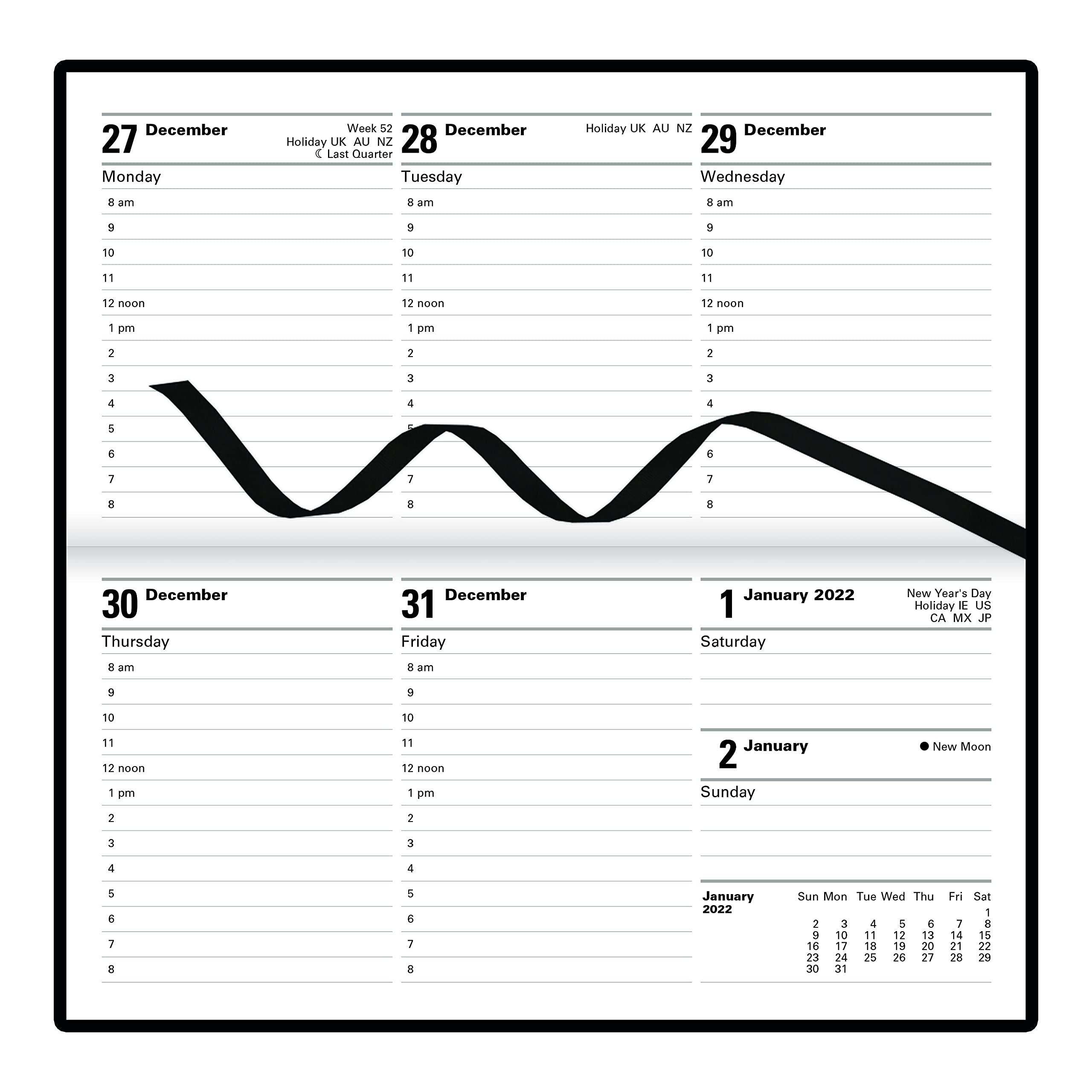 LETTS Classic Weekly/Monthly Planner, 12 Months, January to December, 2022, Week-to-View with Appointments, Gold Corners, Horizontal, 6.625" x 3.25", Black (C32SBK-22)