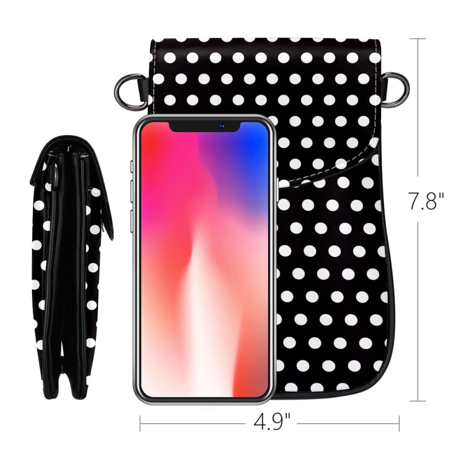 Small Crossbody Bag Polka Dots Black White Cell Phone Purse Wallet