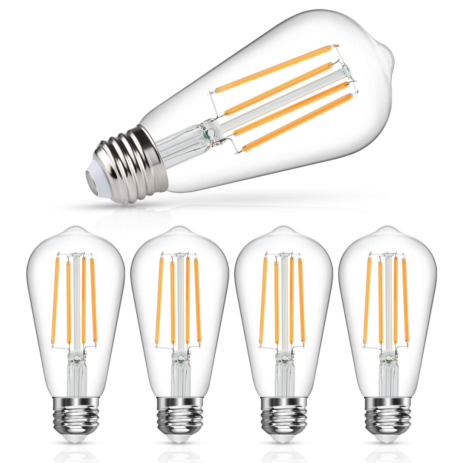 LANGREE LED Vintage Edison Bulb, Soft White 2700k, 6W Equivalent 60W, E26 Medium Base, Dimmable Light Filament Bulb, Protection Led Bulb, High CRI 95+ Eye, Clear Glass for Home, Pack of 5