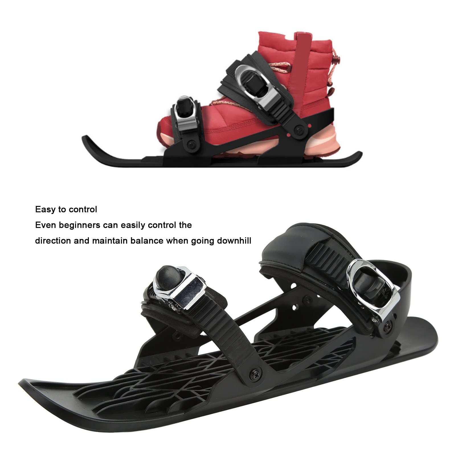 Ski Shoes, Snow Skates Ski Skates Mini Skis Snow Skate ABS Black Free Size Adjustable Binding Outdoor Mini Snowboard Ski Boots for Forest Trails
