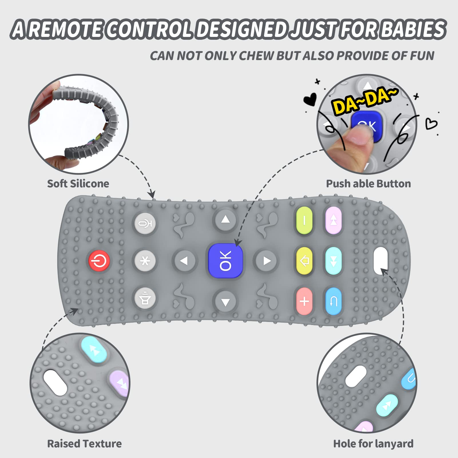Viyuse Remote teether for Baby, Soft Chew Toys with TV Remote Control Shape, Early Educational Sensory Toy for Babies Teething Relief and Soothe Sore Gum Infant Teether for 3-12 Months Black