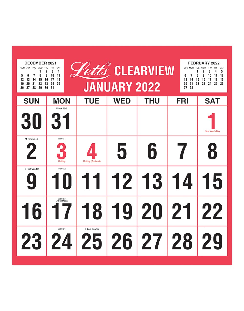 Letts Clearview month to view calendar 2022