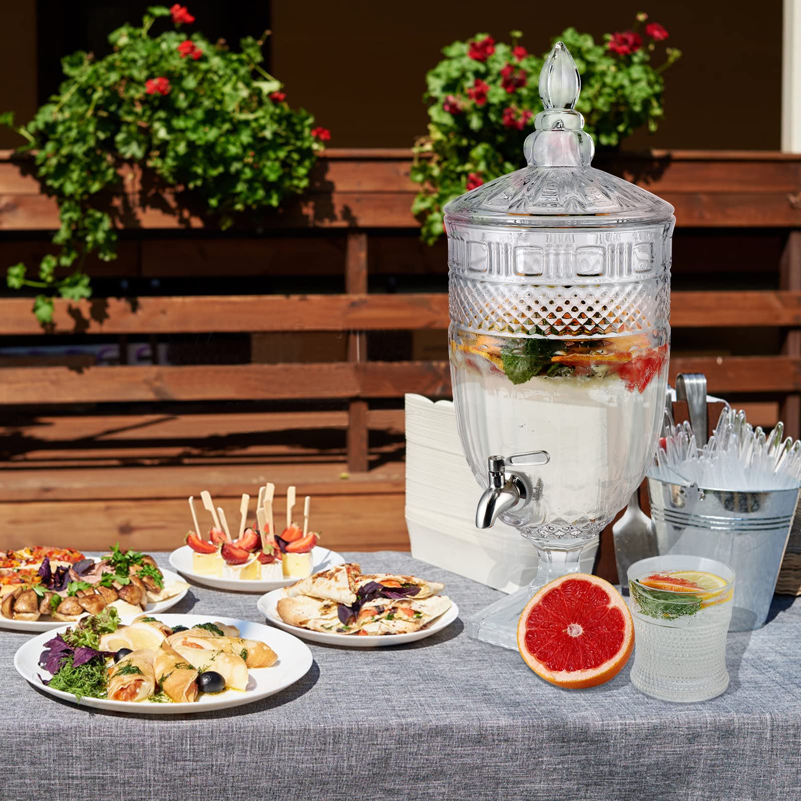MOLIGOU Glass Beverage Dispenser, 1.3 Gallon Drink Dispenser with Stainless Steel Spigot, Wide Mouth Beverage Serveware for Party, Bar