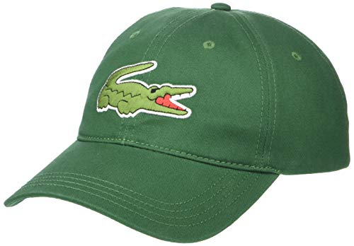 Lacoste Mens "Big Croc" Twill Adjustable Leather Strap Hat, Appalachan Green, One Size