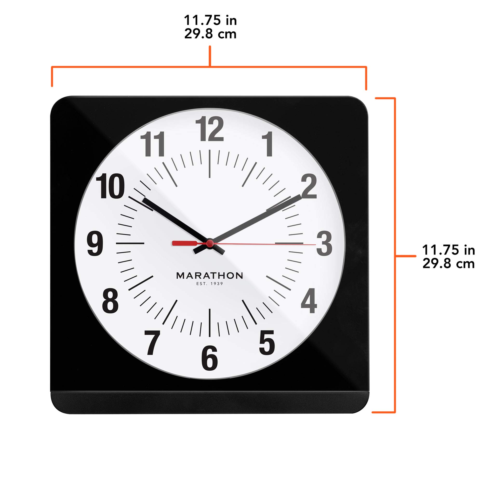 MARATHON Studio Edition Jumbo 12 Inch Analog Wall Clock with Auto Night-Light