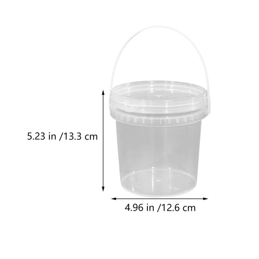 Operitacx 2 Pcs Clear Plastic Container with Lid Ice Cream Bucket Food Storage Containers Freezer Storage Buckets Round Plastic Pails with Handle for Homemade Ice-cream 1L
