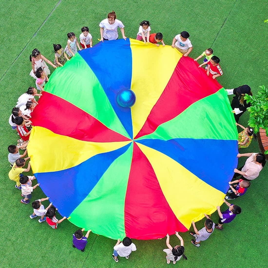 Nvatorfox 20ft Play Parachute, Parachute with Handles Rainbow Parachute Toy (20 FT)