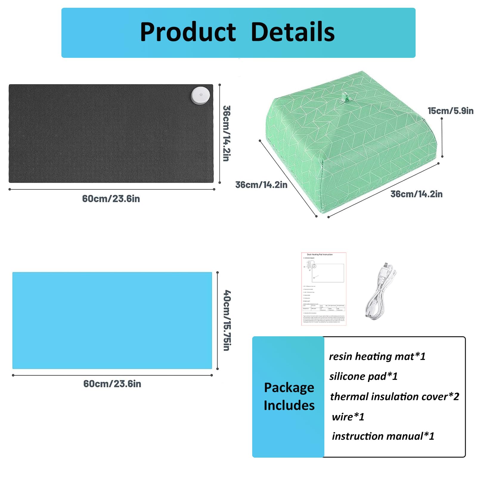 LAKIX Fast Resin Curing Machine,Large Resin Heating Mat with Timer and Cover, Silicone Mat for Perfect Resin Results, 4-Hour Auto Shut-Off Drying Pad for DIY Epoxy Resin