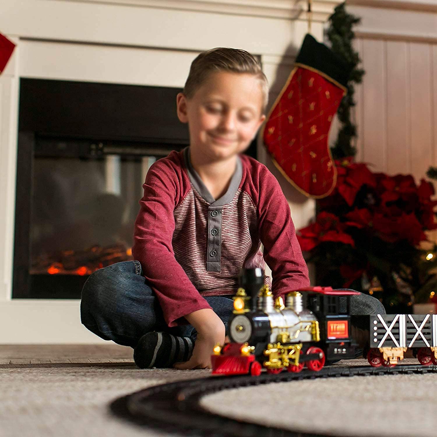 Large Classic Holiday Christmas Tree Train Set with Sounds Lights Smoke for Around Under The Christmas Tree