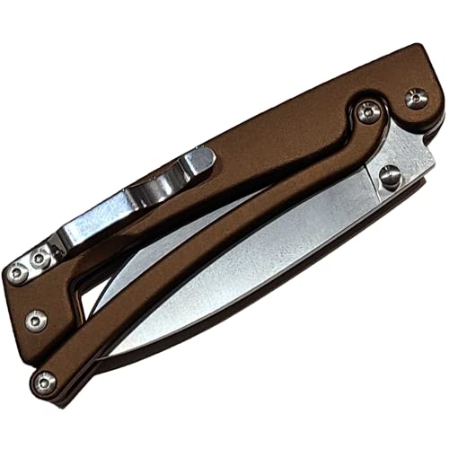Revolt Knives Revolt Reflex Folding Pocket Knife VG10 Stainless Steel 3.2β Blade - Aluminum Alloy Scales Handle Frame Lock Design - EDC Every Day Carry Folder Knife, Brown