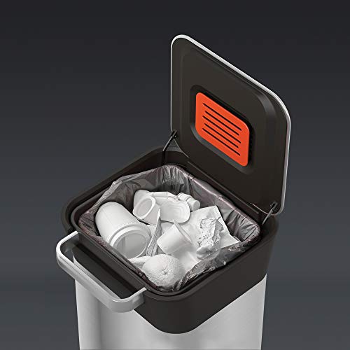 Joseph Joseph Intelligent Waste Titan Trash Can Compactor Kitchen Bin with Odor Filter, Holds up to 60L After Compaction, Stainless Steel, 20L