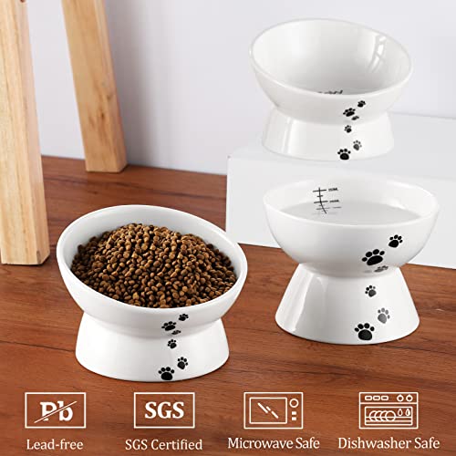 Yedio Porcelain Raised Cat Bowl, Tilted Cat Food Bowl with Anti Slip Band, Stress Free, Elevated Porcelain Pet Bowl Protect Pet's Spine, Backflow Prevention, Dishwasher Safe, White