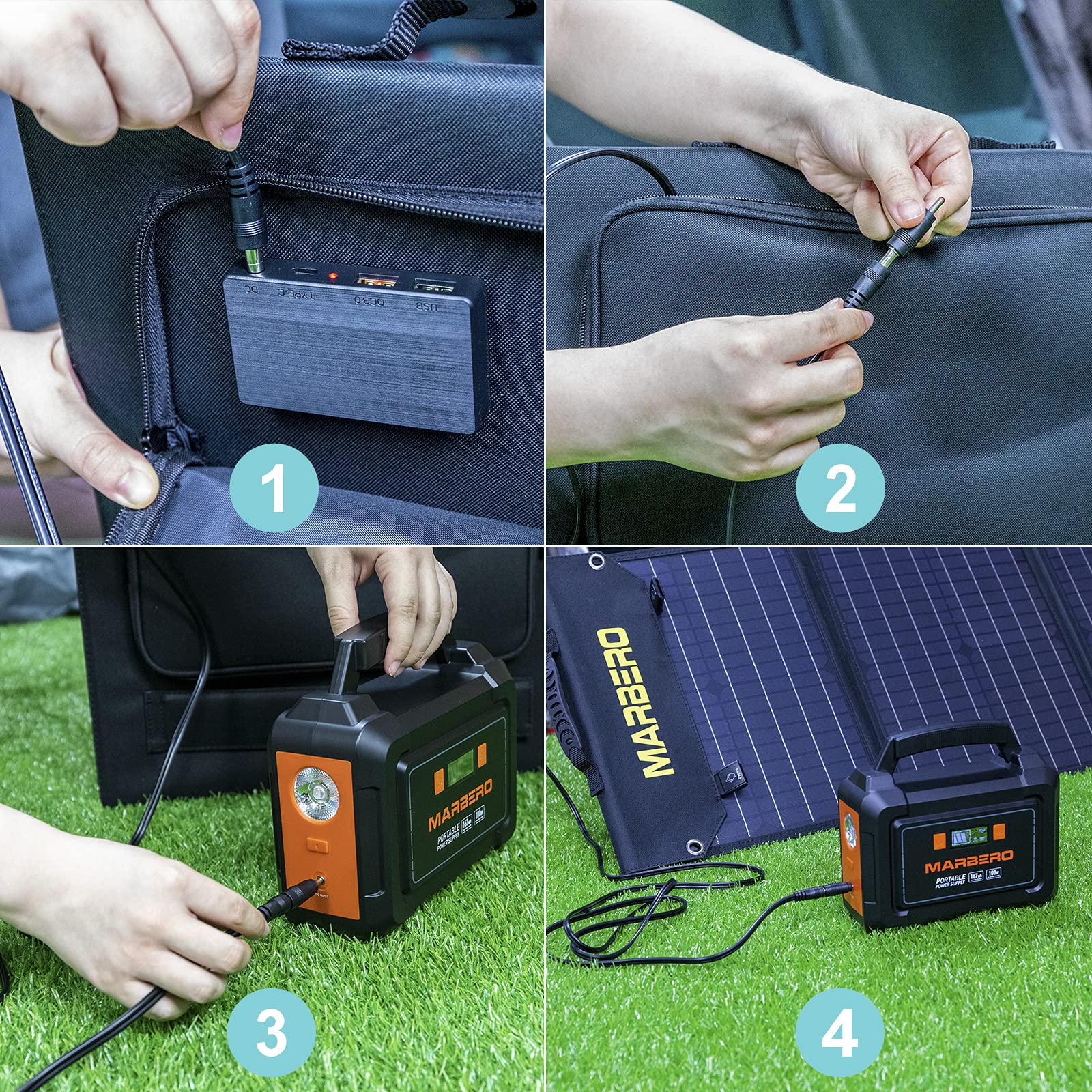 MARBERO Solar Generator Set with 100W Portable Power Station and 60W Folding Solar Panel for Camping Hiking Fishing Outdoor Living Streaming