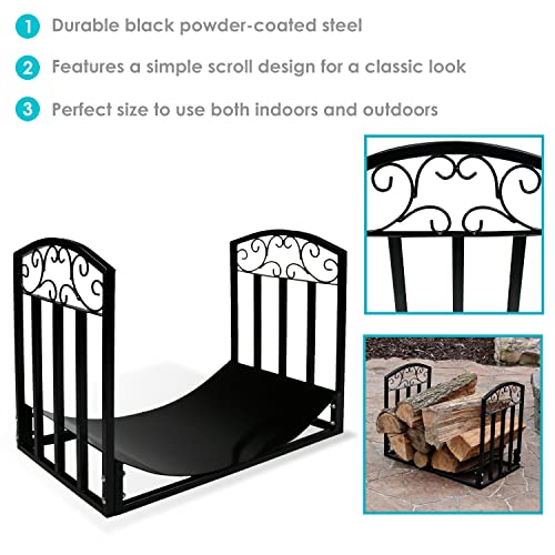 Sunnydaze 2-Foot Firewood Log Rack - Indoor/Outdoor Black Powder-Coated Steel Decorative Fireplace Wood Storage Holder