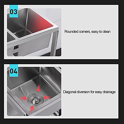 Sink Stainless Steel Utility Commercial Grade Laundry Tub Culinary for Outdoor Indoor Garage Kitchen Laundry Utility Room Sinks, Floor-standing Garden Sink, 56×46×75cm (Size : Package A)
