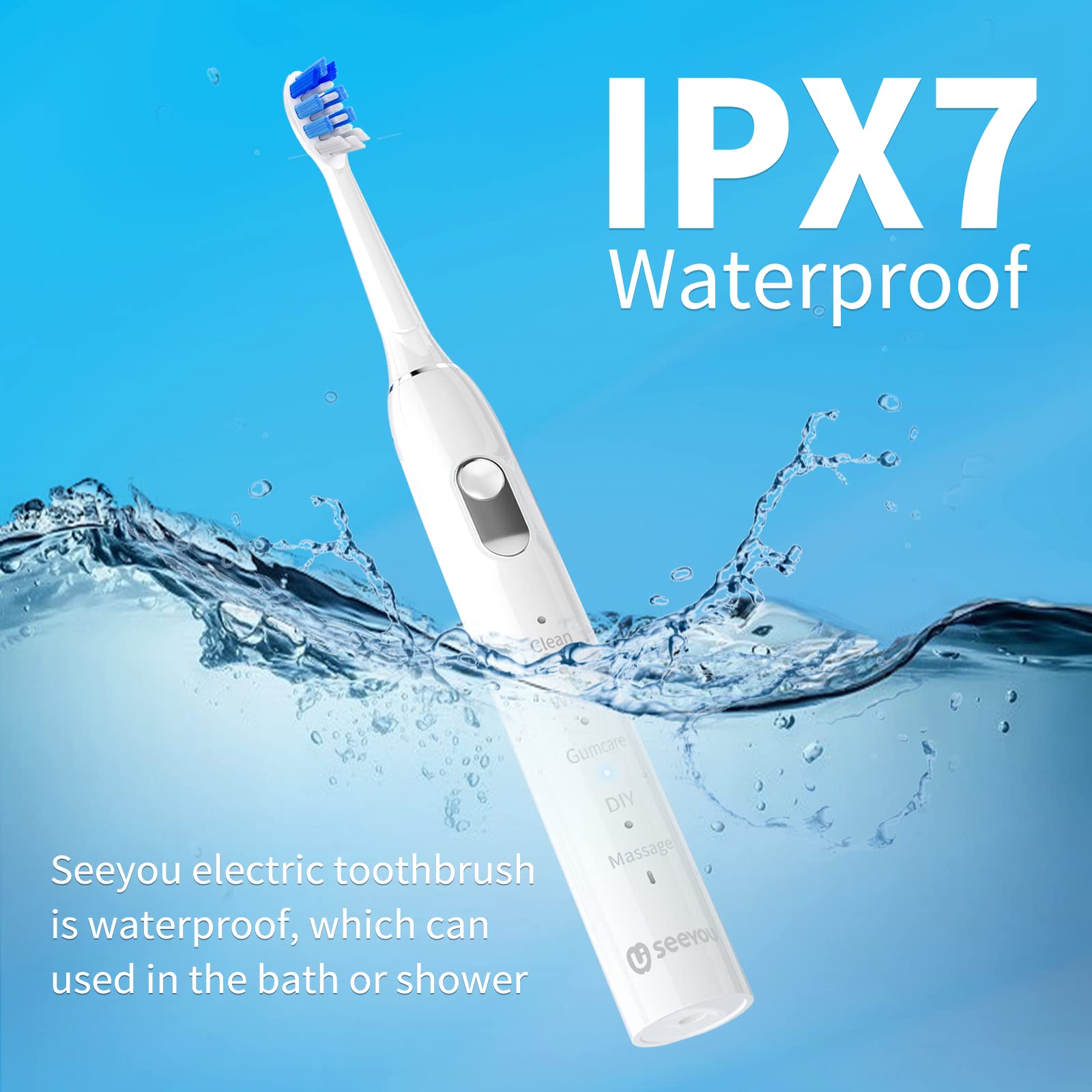 SEEYOU Electric Toothbrush for Adults, Rechargeable Sonic Toothbrush with App and 3 Brush Heads, 5 Modes 4 Mins Smart Timer, 10X Cleaning Toothbrush- White