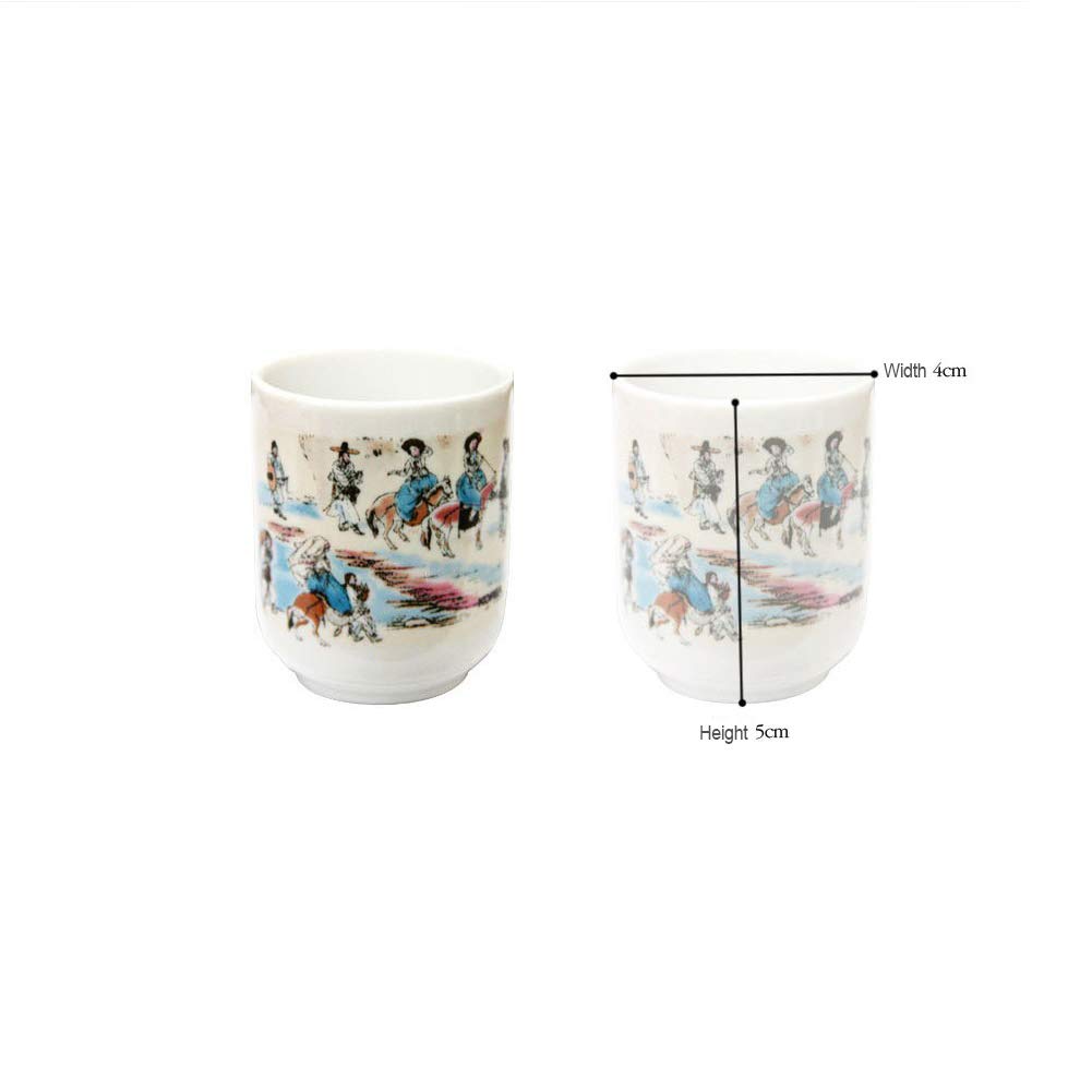 PARTYCRAFTZ Korean Soju Shot Glass Set β 5 Piece Ceramic Pottery Cup for Whiskey Sake Vodka Alcohol Liquor w/Korea Traditional Illustration Paintings Gift Party Decoration Display Drinking Glasses