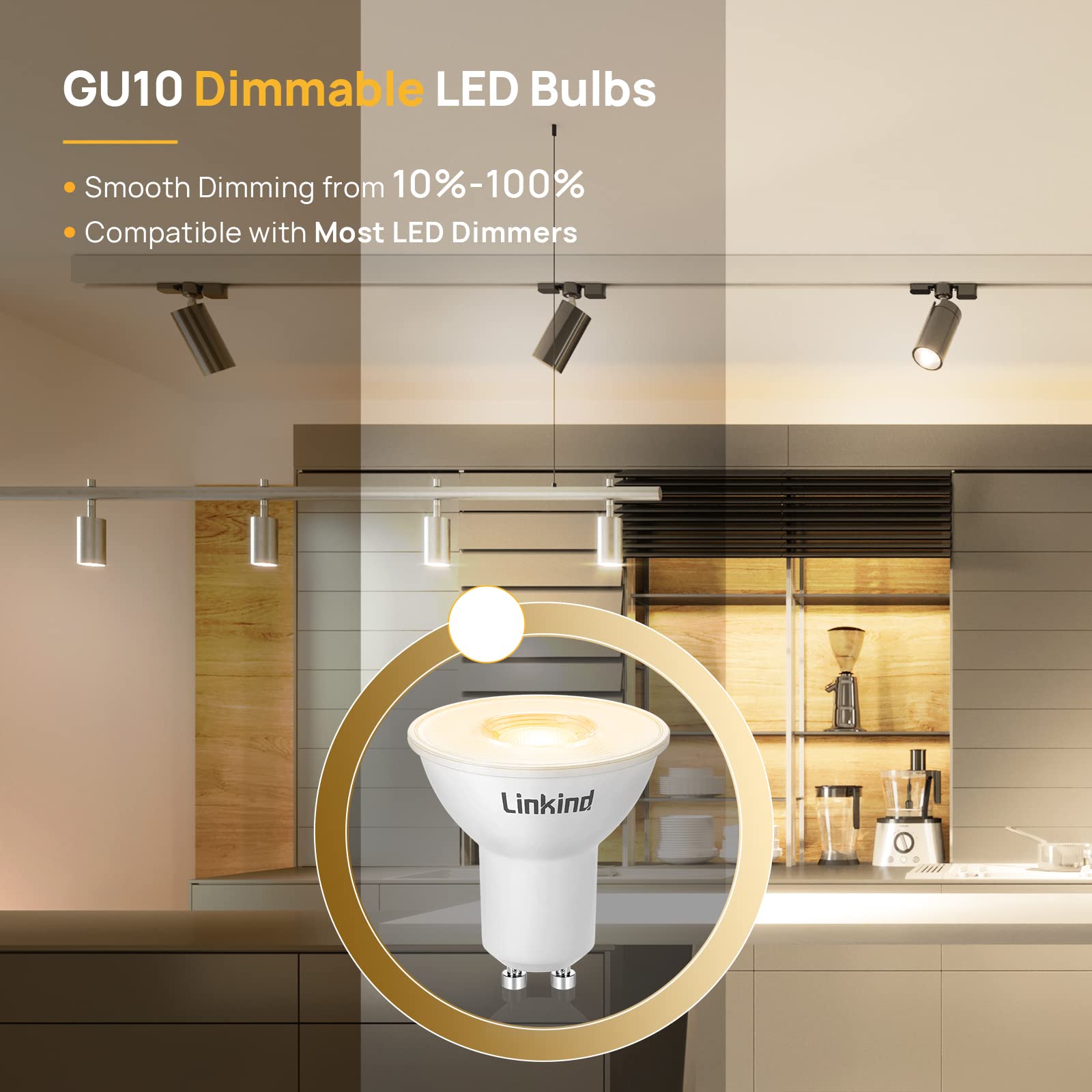 Linkind GU10 LED Bulbs, MR16 GU10 LED Bulbs Dimmable, 50W Equivalent, 530LM 3000k Soft White Track Light Bulbs, 40° Spot Light Track Light Recessed Light Spotlight, UL Listed, 5 Packs