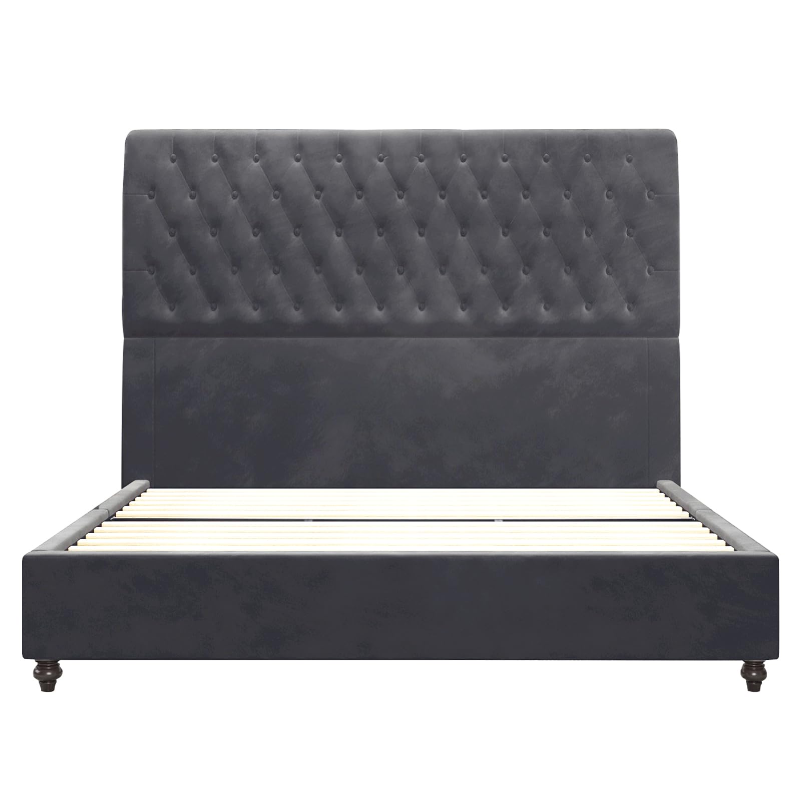 Jocisland Queen Bed Frame, Velvet Upholstered Platform Bed with Button Tufted 52.8" Tall Sleigh Headboard, No Box Spring Needed, Easy Assembly, Gray