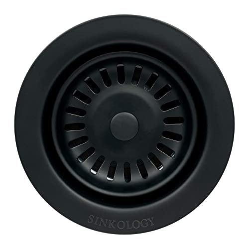 SinkSense 3.5" Disposal Flange Drain with Stopper, Matte Black