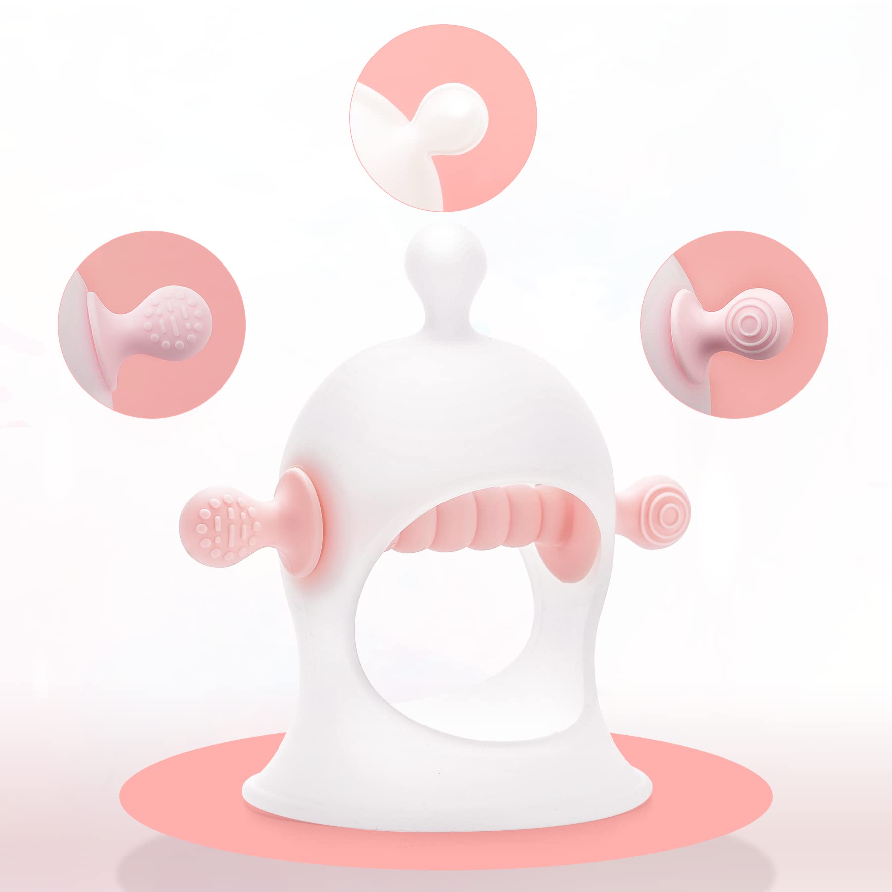 SPRACT Baby Teething Toys Never Drop Teething Toys for Babies 0-6 Months Silicone Teethers for Babies 6-12 Months Baby Chew Toys for Sucking Needs Hand Pacifier for Breast Feeding Babies Clear Pink