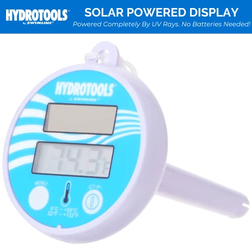 SWIMLINE HYDROTOOLS Solar Powered Digital LCD Thermometer Large Floating Easy Read For Water Temperature Shatter Resistant With String For Outdoor And Indoor Swimming Pools Spas Ponds Bathtubs