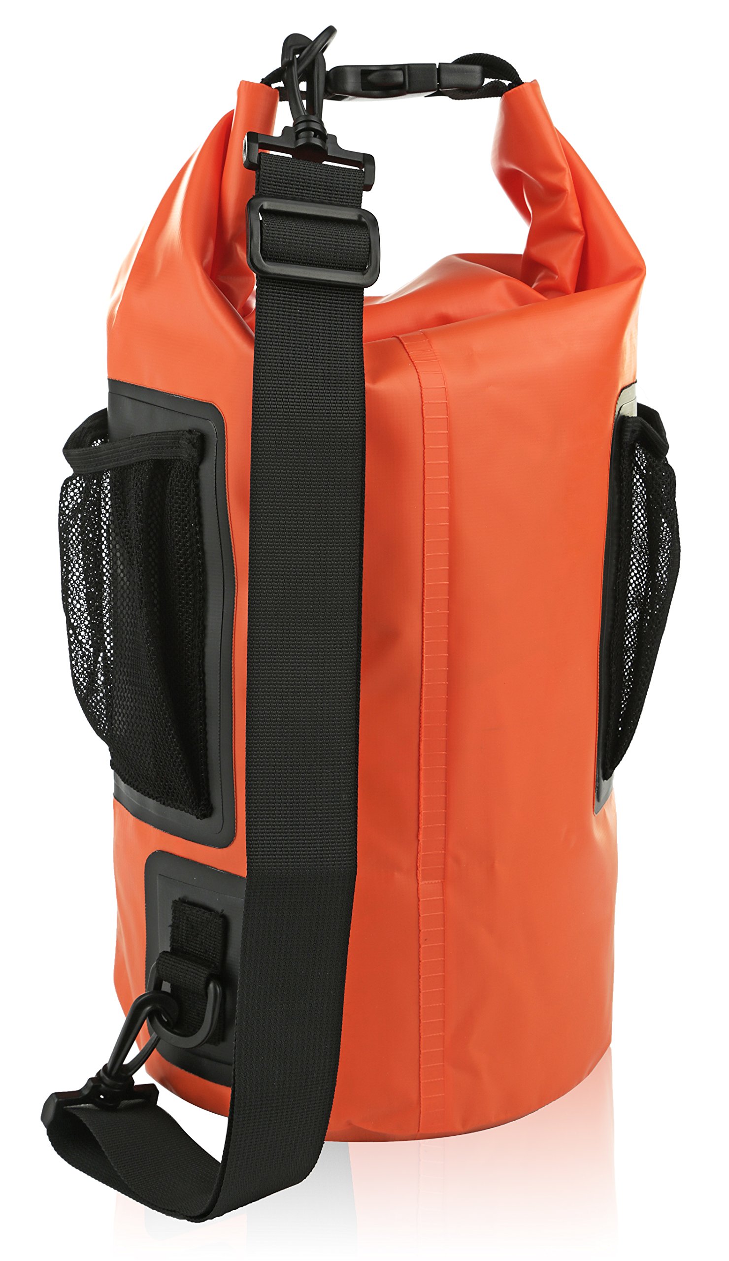 Kinsard Waterproof Dry Bags, Roll Top Sack, With Zipper, Side Pockets, and Adjustable Straps-Protects Valueables and All Gear, For Kayaking, Boating, Beach, Hiking, 10 Liter Dry Bag(Orange)