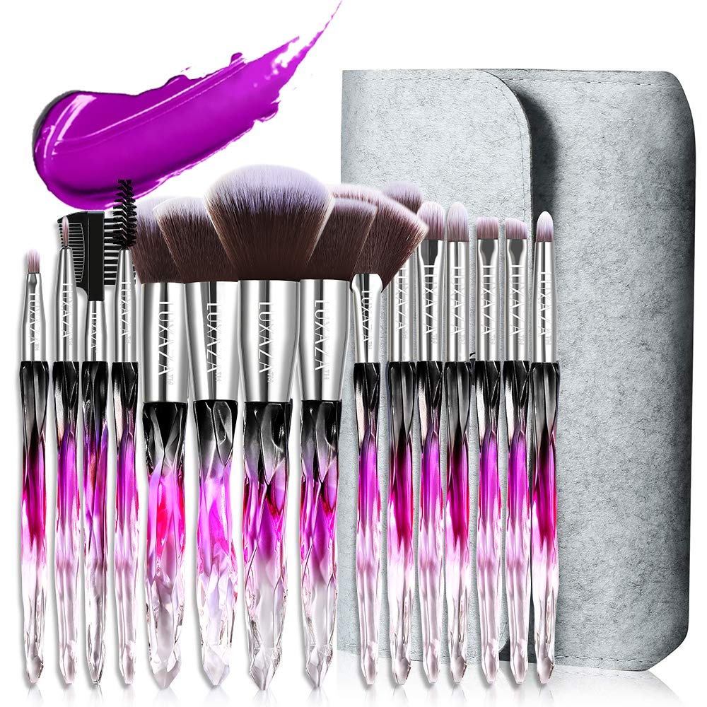 LUXAZA 15PCS Professional Makeup Brush Set,Sparkling Crystal Style Makeup Brushes Premium Synthetic Include Foundation,Eyeshadow,Contour Makeup Brushes kit for Women & Girls