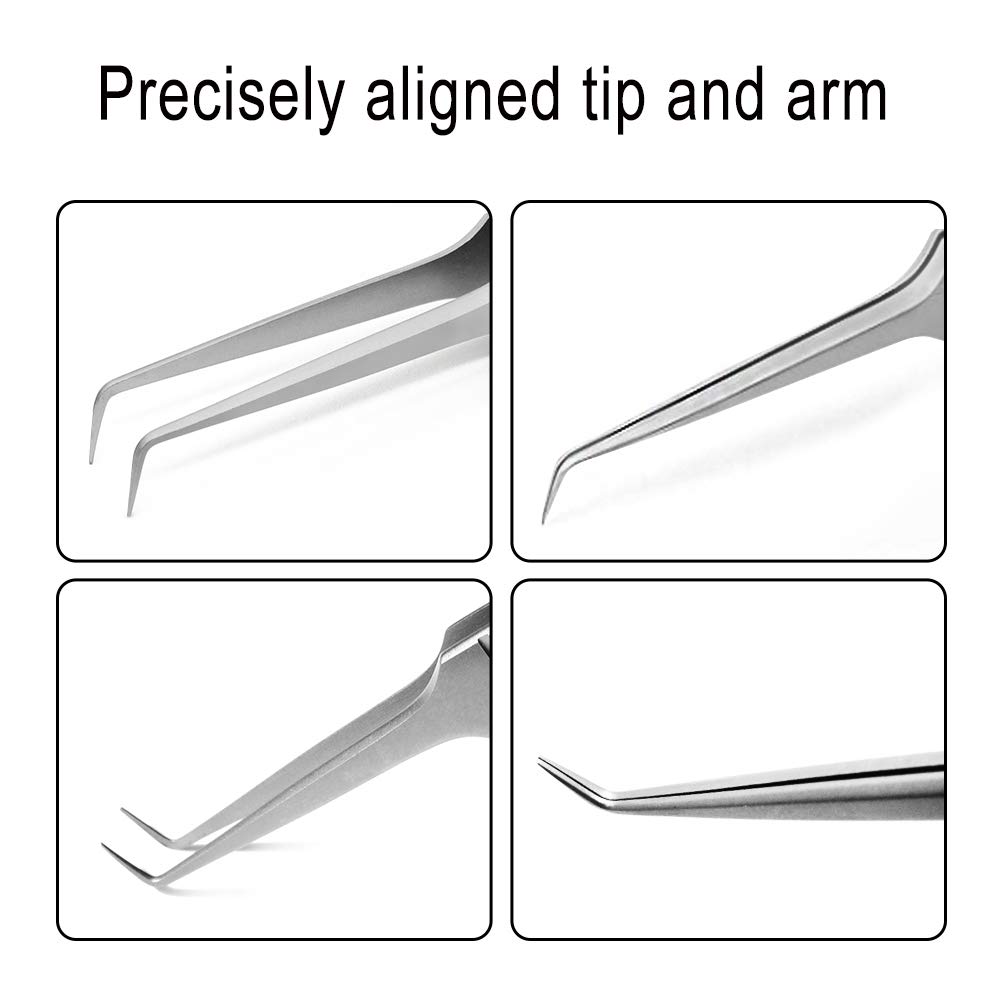 Lash Tweezers for Eyelash Extensions Volume Lash Tweezers Curved Closure Tip Professional Precision Stainless Steel Eyelash Tools Eyelash Extension Tweezers