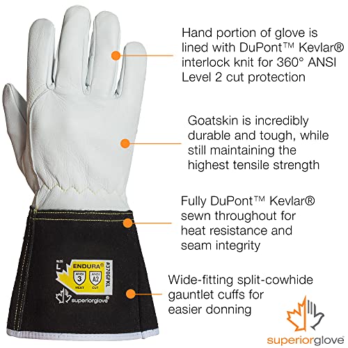 Superior 370GFKLL Precision Arc Goatskin Leather TIG Welding Glove with Kevlar Lining, Work, Large (Pack of 1 Pair)