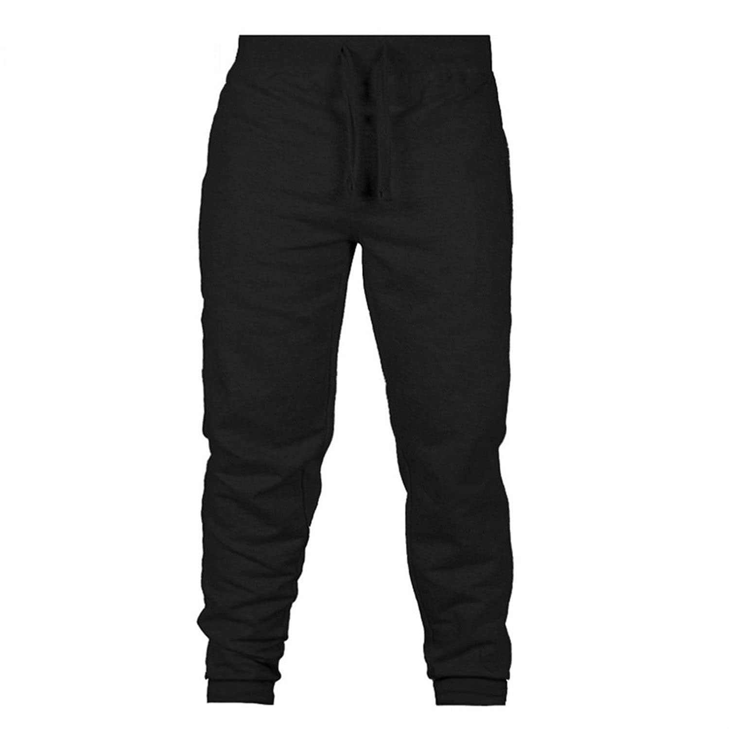 Men's Fleece Jogger Pant Stretch Lightweight Gym Workout Sweatpants Casual Slim Basic Sport Trousers (Black,Small)