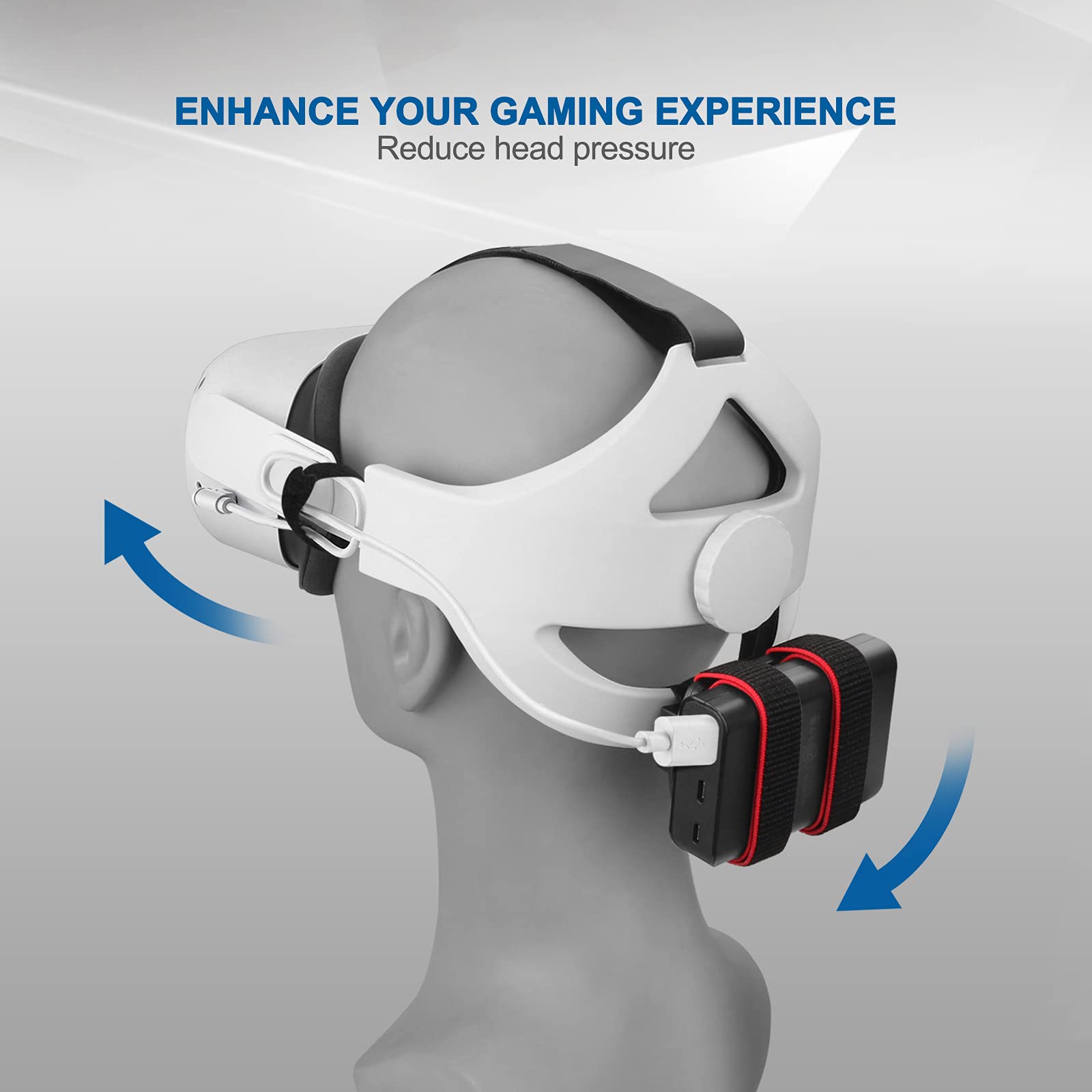 MASiKEN Universal Battery Pack Strap For Oculus Quest 2 Accessories Head Strap, Head Cushion, VR Meta Quest Powerbank Holder Compatible for Halo Headband, HTC Vive Deluxe Audio (With USB)