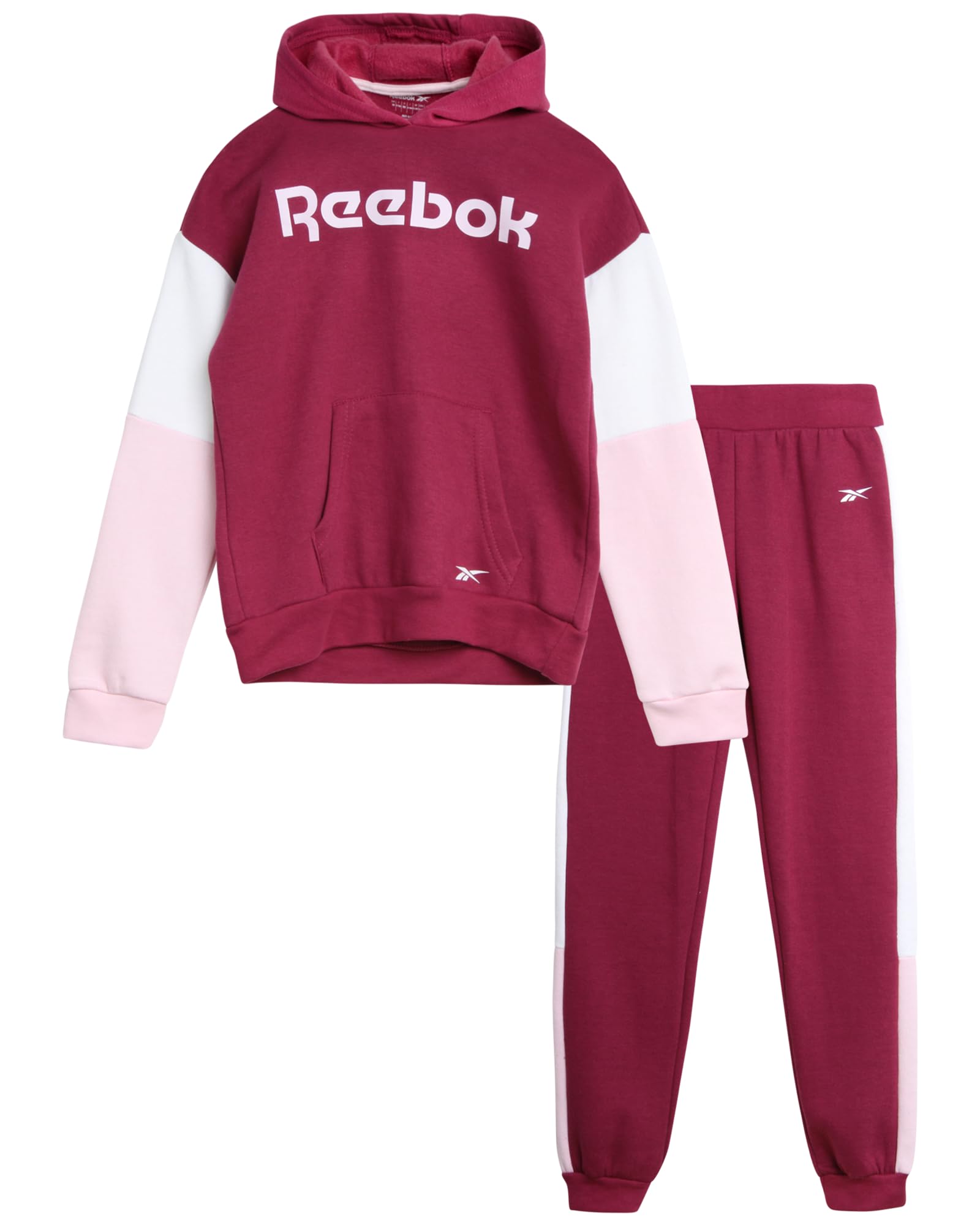 Reebok Girls' Jogger Set - 2 Piece Hoodie Sweatshirt and Sweatpants Sweatsuit (Size 4-12), Size 8, Neon Melon