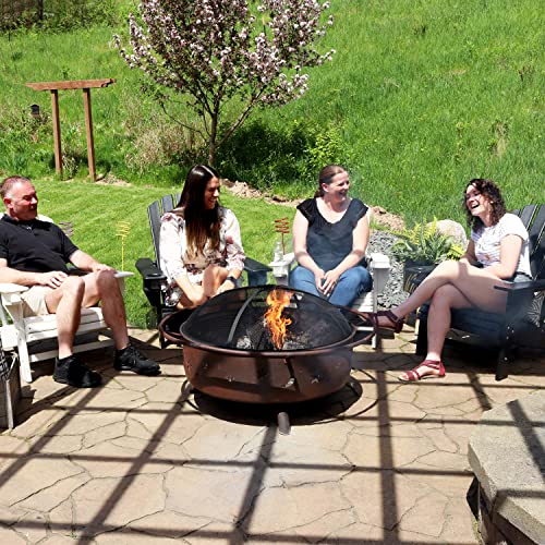 Sunnydaze Cosmic 42-Inch Wood-Burning Steel Fire Pit with Round Spark Screen, Poker, and Built-in Grate - Rust Patina