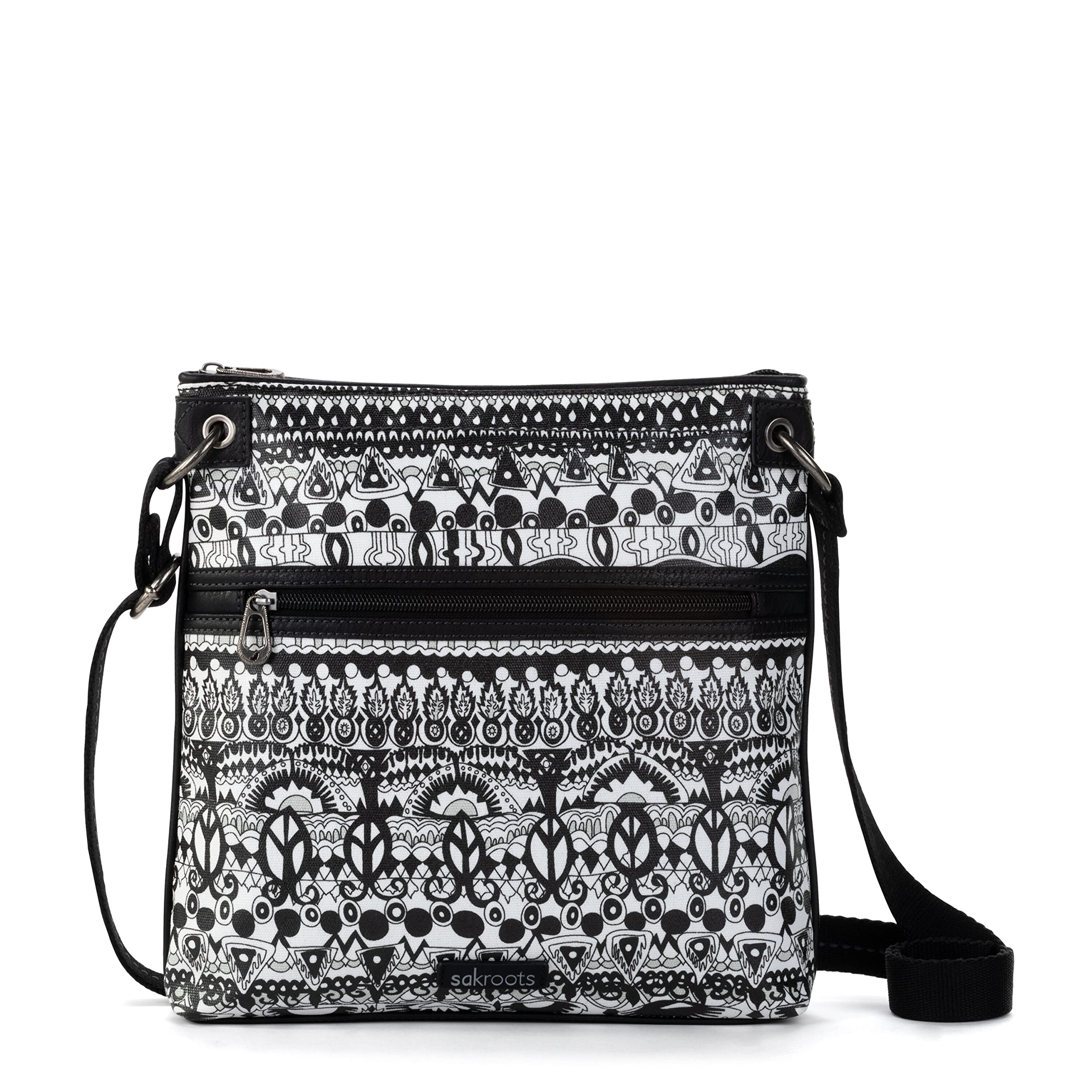 Sakroots Flat Cross Body, Black and White Spirit Desert