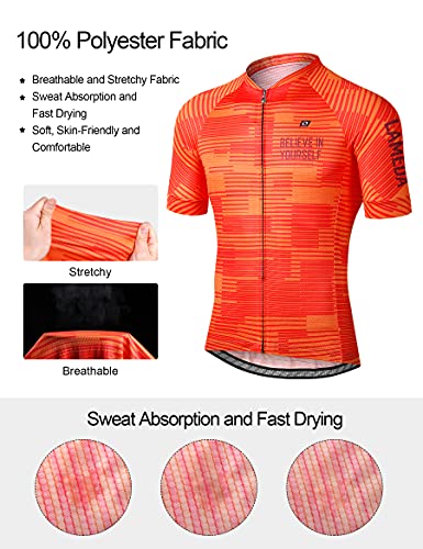 LAMEDA Cycling Jersey Short Sleeve for Men Breathable Moisure Wicking Mountain Bike Shirt Full Zip with Pockets Orange Medium