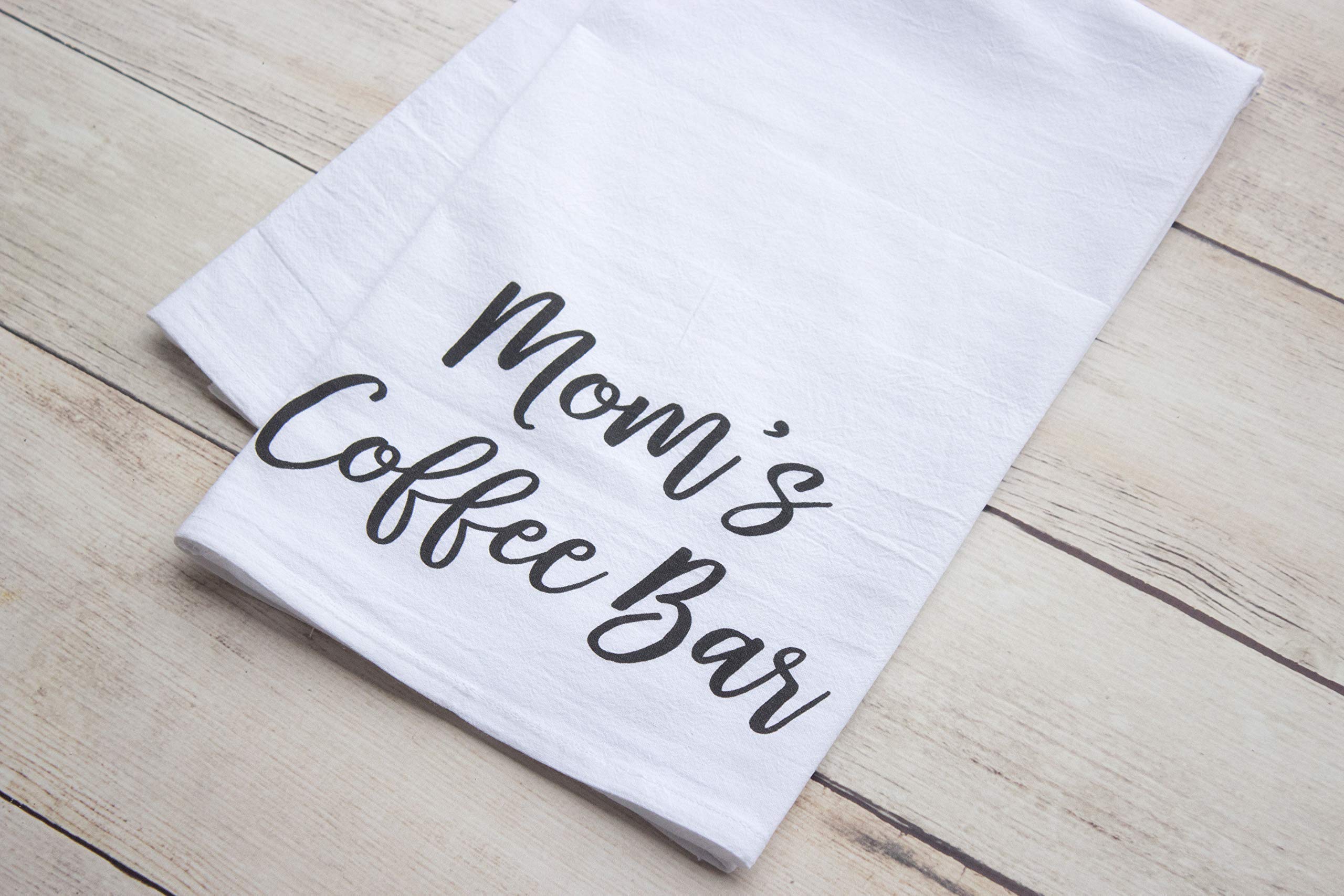 Moms Coffee Bar Kitchen Towel - Extra Large Premium Flour Sack Tea Towel, dish towel, Coffee themed gifts for Mother's Day - Made in the USA