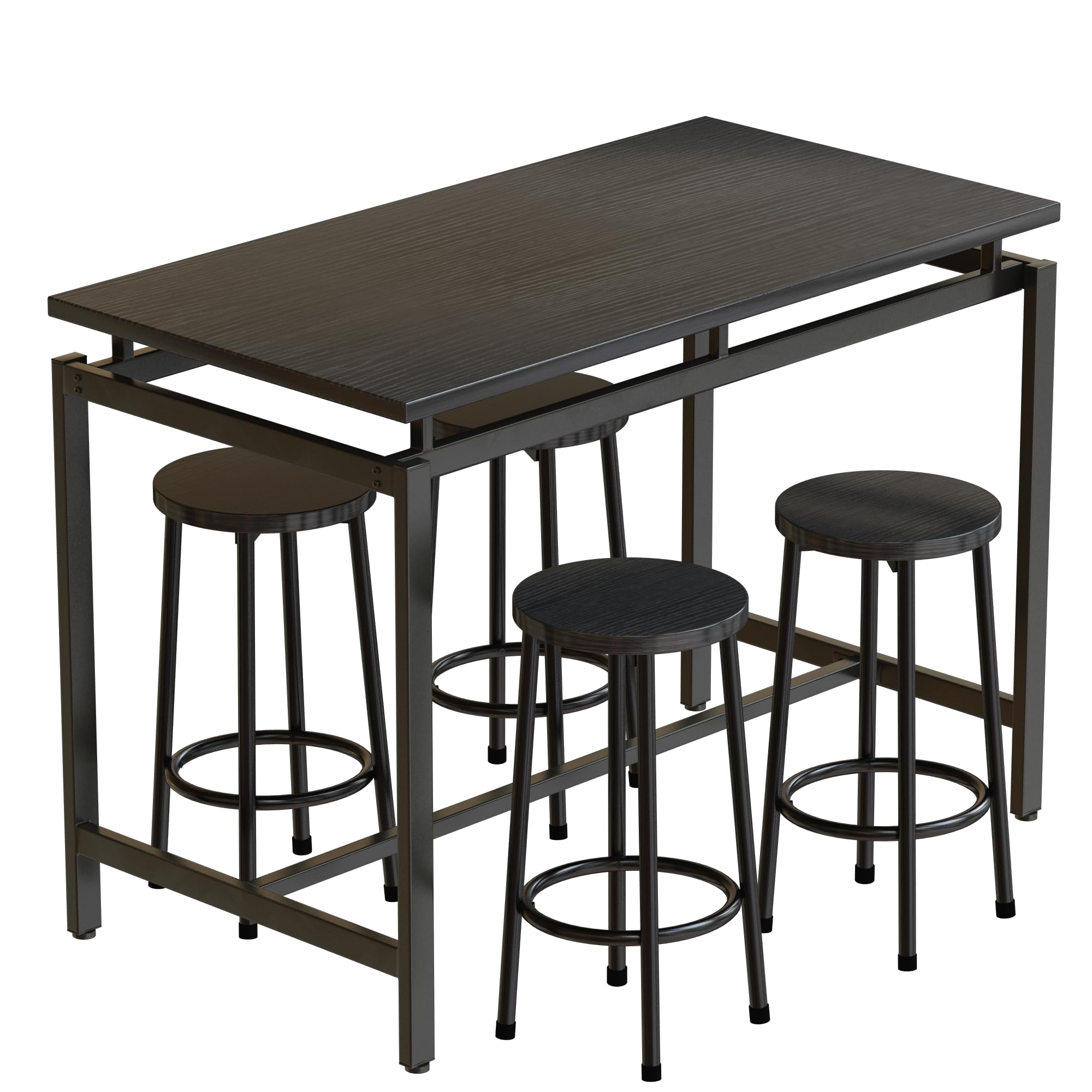 Lamerge Bar Table Set of 4,Industrial 5 Piece Breakfast/DiningTable Set,43" Pub Height Table & 4 PU Upholstered Stools with Backrest,for Living Room,Kitchen,Bar,Rustic Brown & Black & Brown