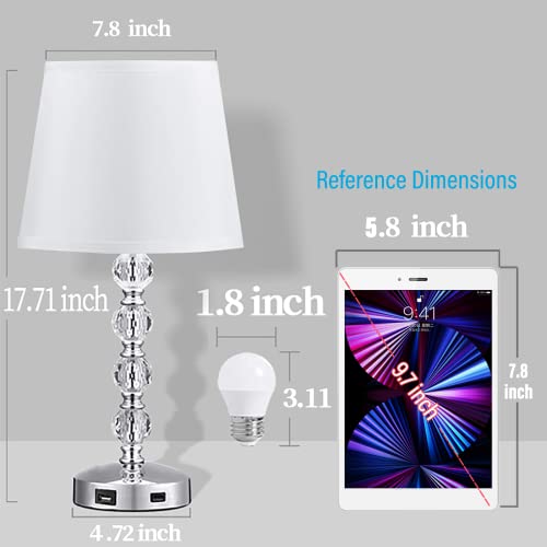 Unfusne Touch Control Lamps for Bedrooms Set of 3, 3-Way Dimmable Nightstand Lamps, 2 * Small Bedside Wireless Charging Lamp, 1* Crystal Lamp with USB Port