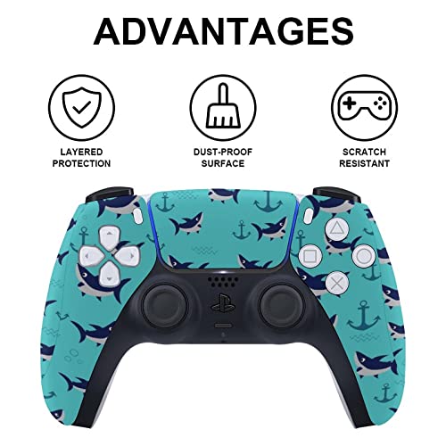 Shark with Anchor Full Protective Skin Cover Design Wrap Decal Sticker Compatible with PS5 Digital Edition Console and Controller