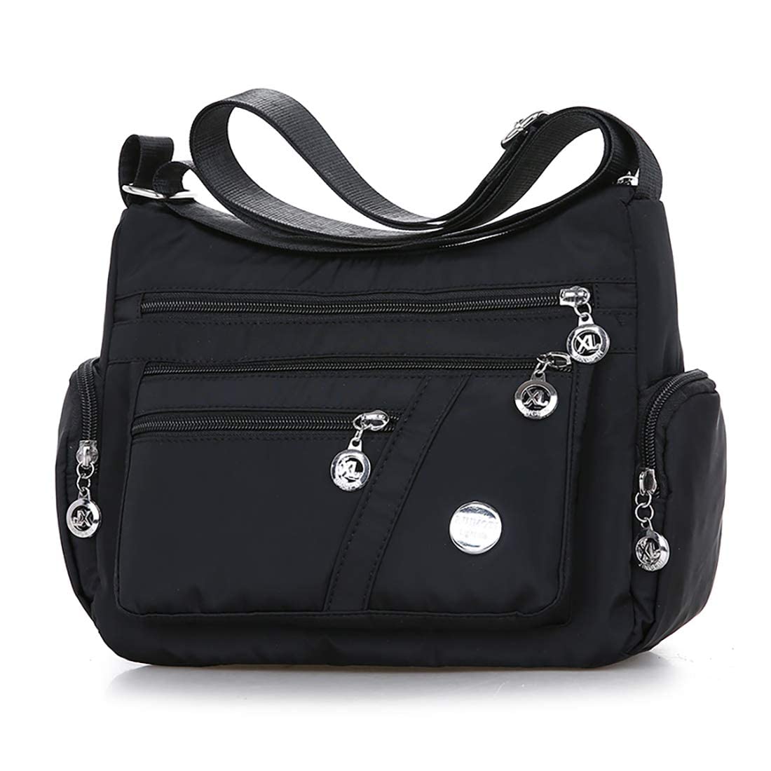 Nylon Crossbody Bags for Women Multiple Pockets Shoulder Purses Small Ladies Satchel Purse with Adjustable Strap Black