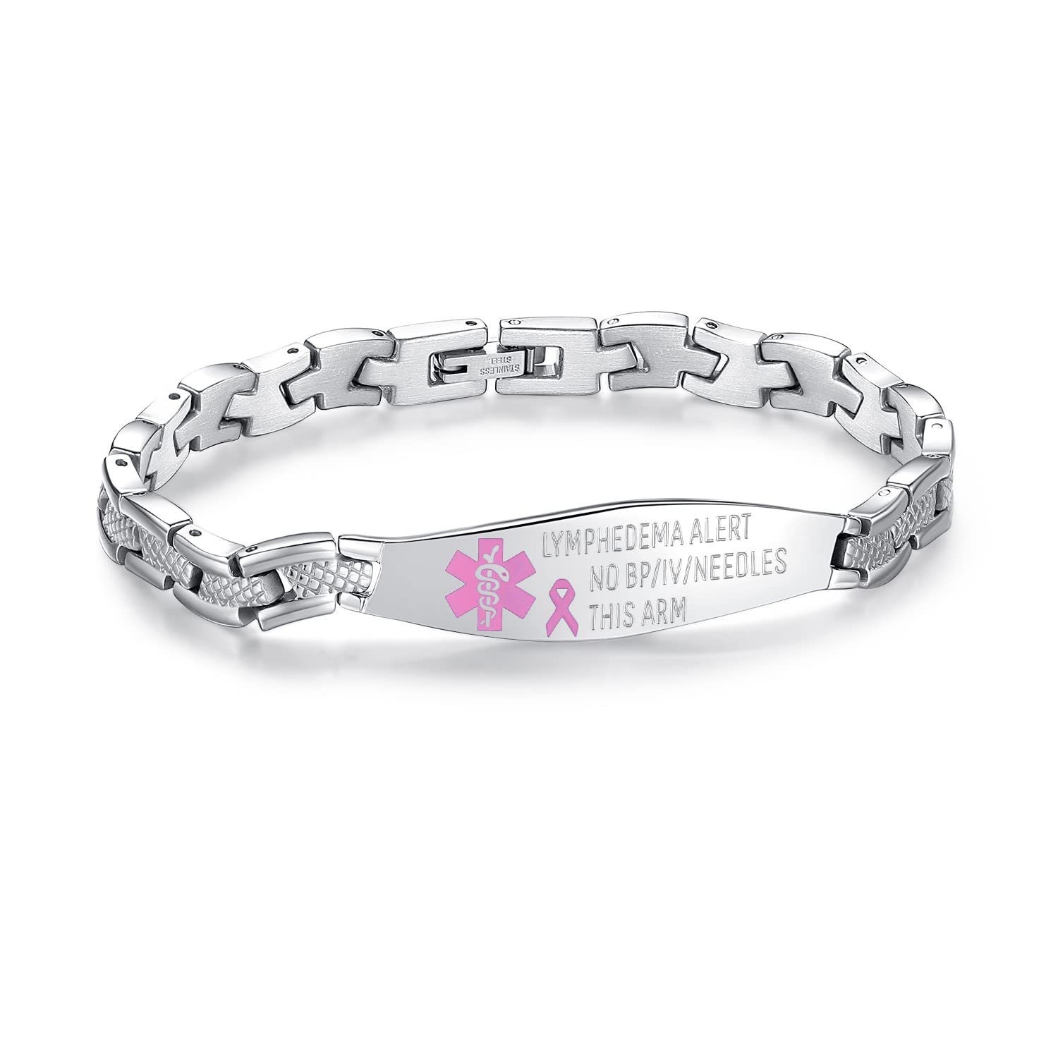 LinnaLove Lymphedema Alert Bracelets No Needle or BP Bracelets Stainless Steel Medical Bracelets for Women (Customize)