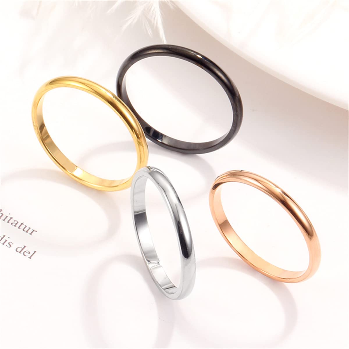 nylry 4PC 2mm Stainless Steel Ring Stacking Rings for Women Girls simple rings for women Thin Band Ring Plain Statement Band Comfort Fit Size 5 to 10 A8