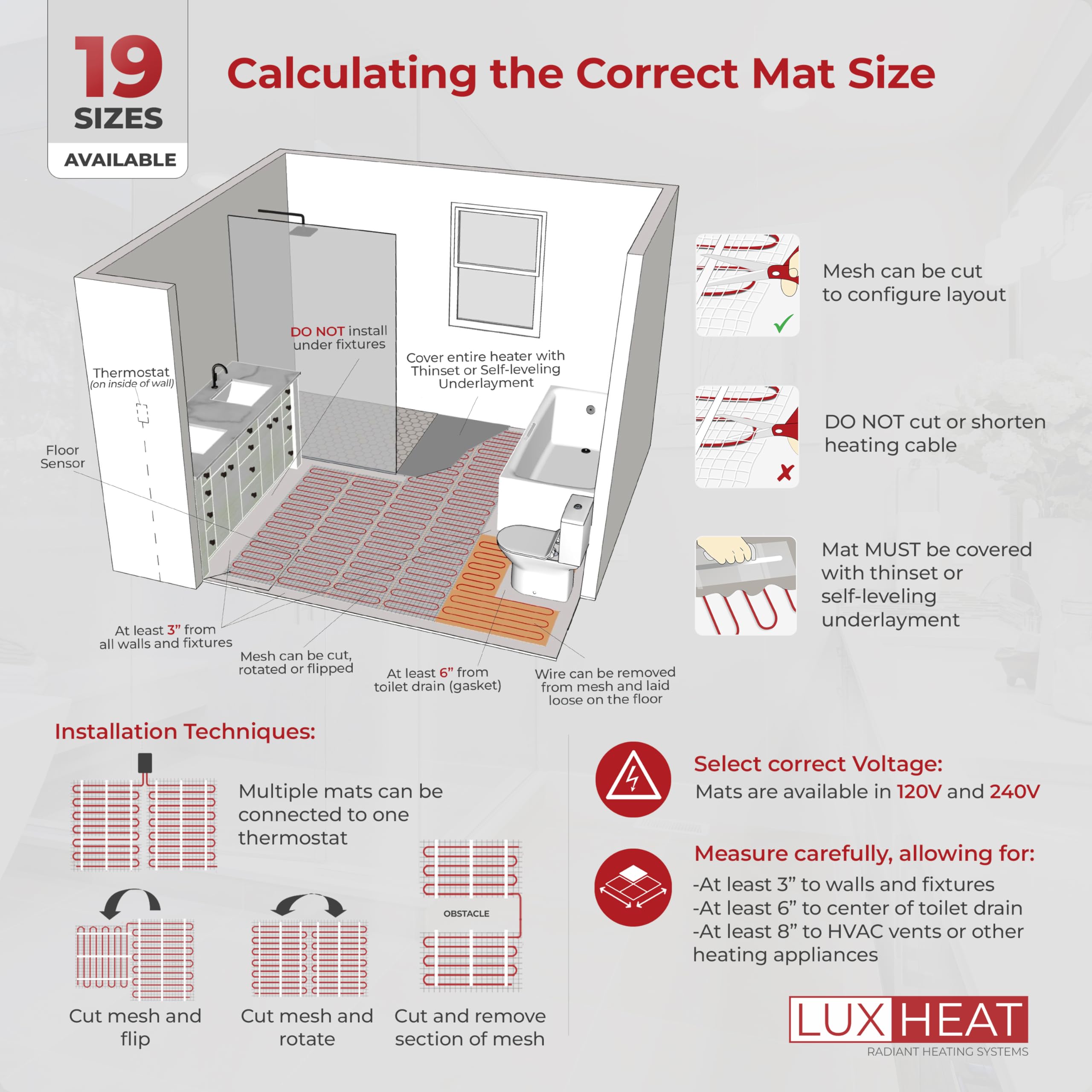 LuxHeat 30 Sqft Mat Kit, 120v Electric Radiant Floor Heating System for Under tile, Stone and Laminate. Kit Includes Alarm, Heated Floor Mat, OJ Microline Programmable Thermostat with GFCI & Sensor