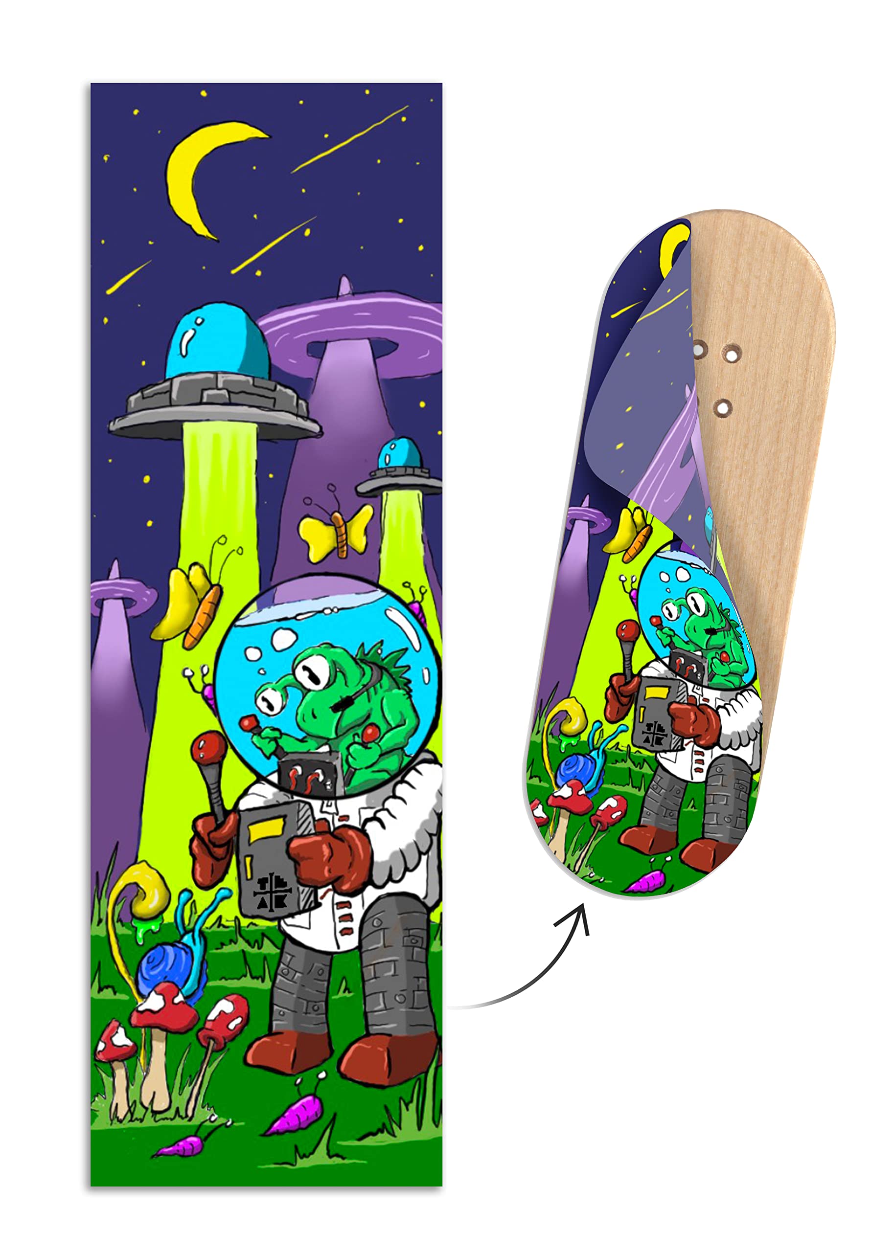 Teak Tuning Fingerboard Deck Graphic, Alien Research - Adhesive Graphics to Customize Your 32mm Fingerboard Deck - 110mm Long, 35mm Wide, 0.2mm Thick - Waterproof Vinyl - Includes Mini File